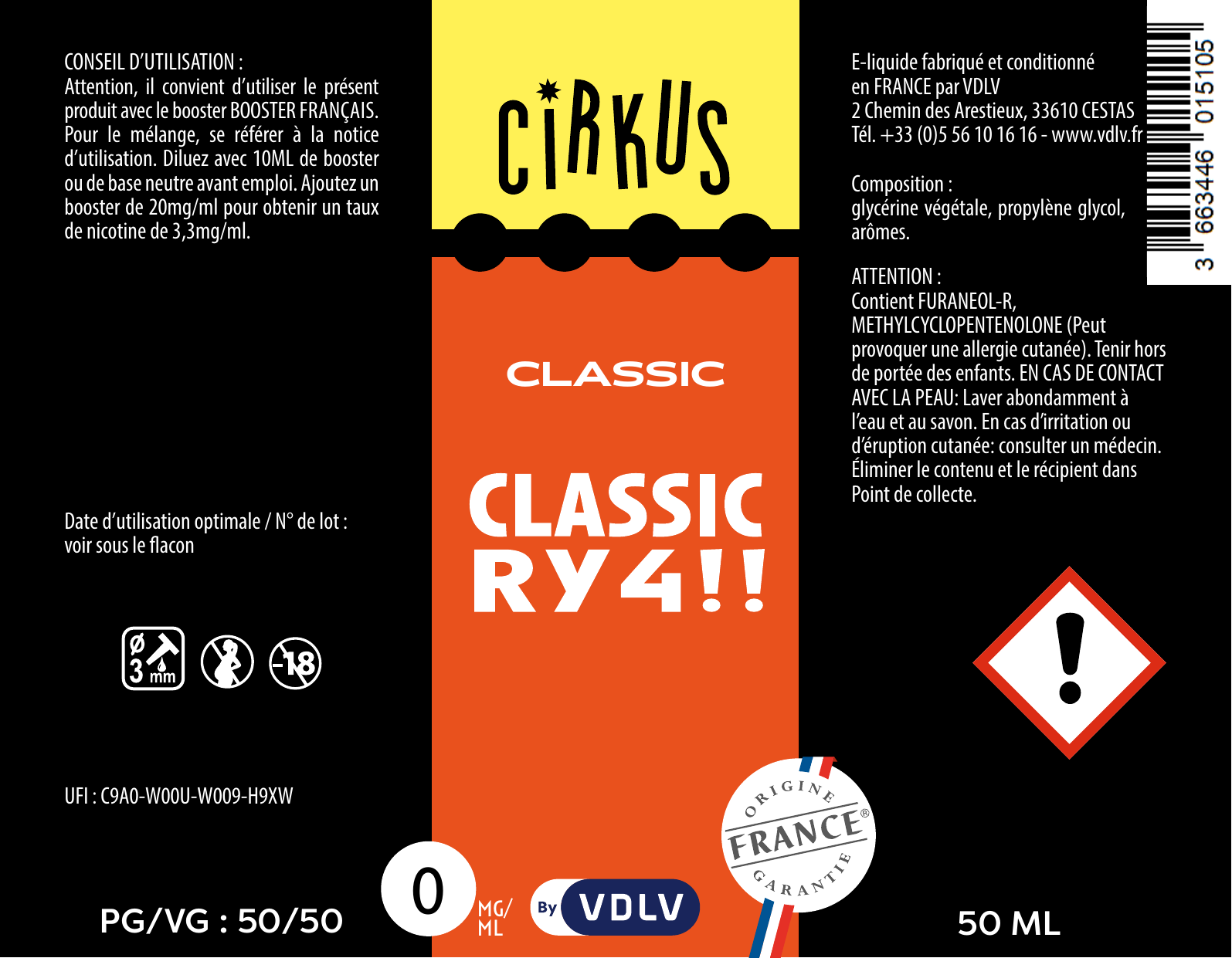 E-liquide 50ml français Classic RY4 CirKus | VDLV